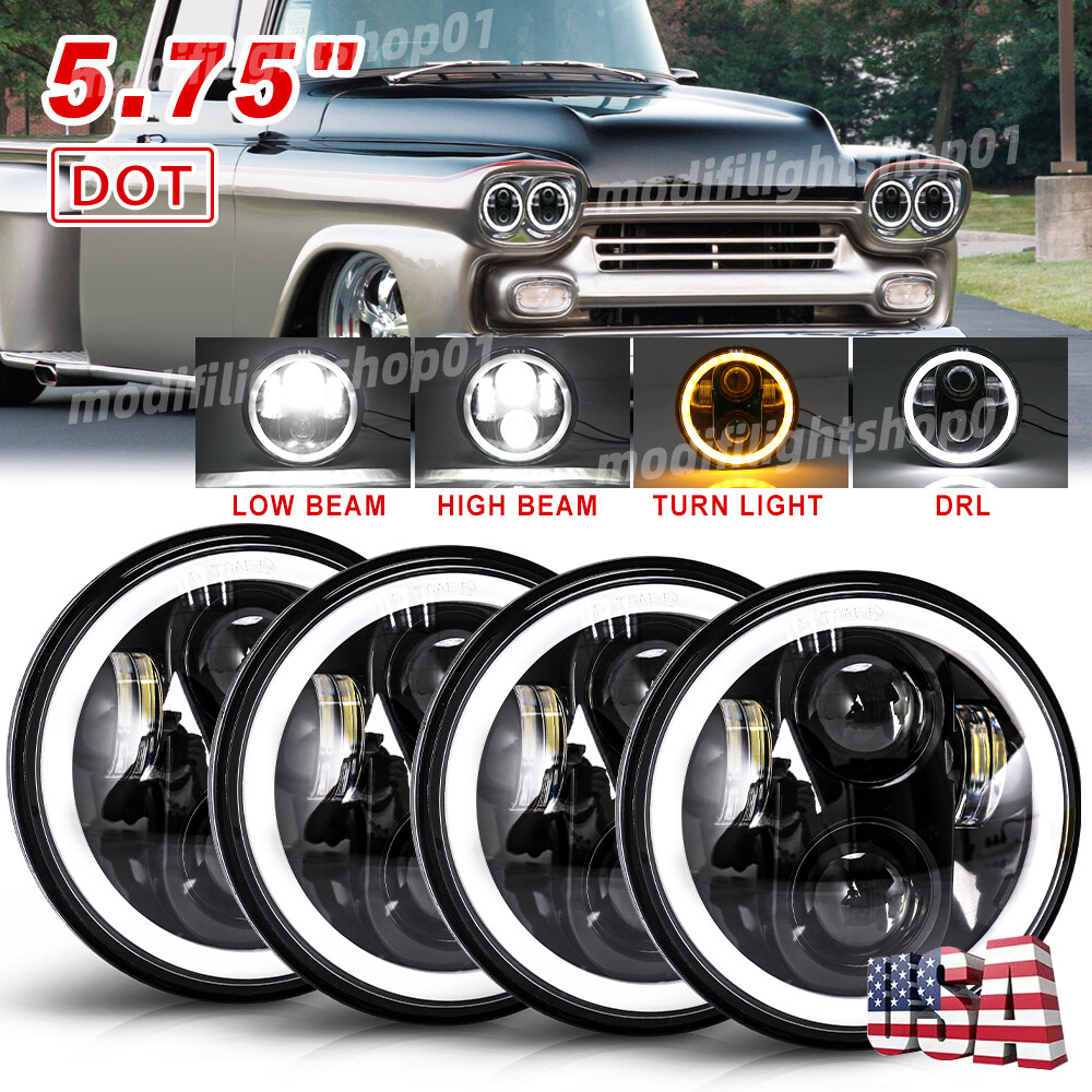 DOT 4pcs 5.75" Round LED Headlights Halo DRL For Chevy 3100 Truck 1958 ...