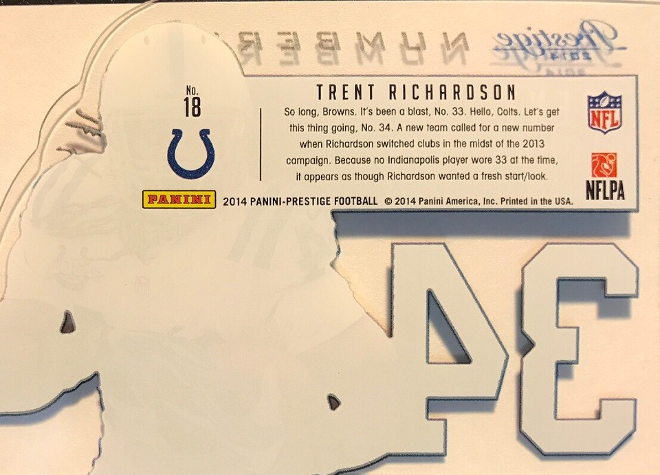 TRENT RICHARDSON 2014 Prestige BEHIND THE JERSEY NUMBERS #18 ...