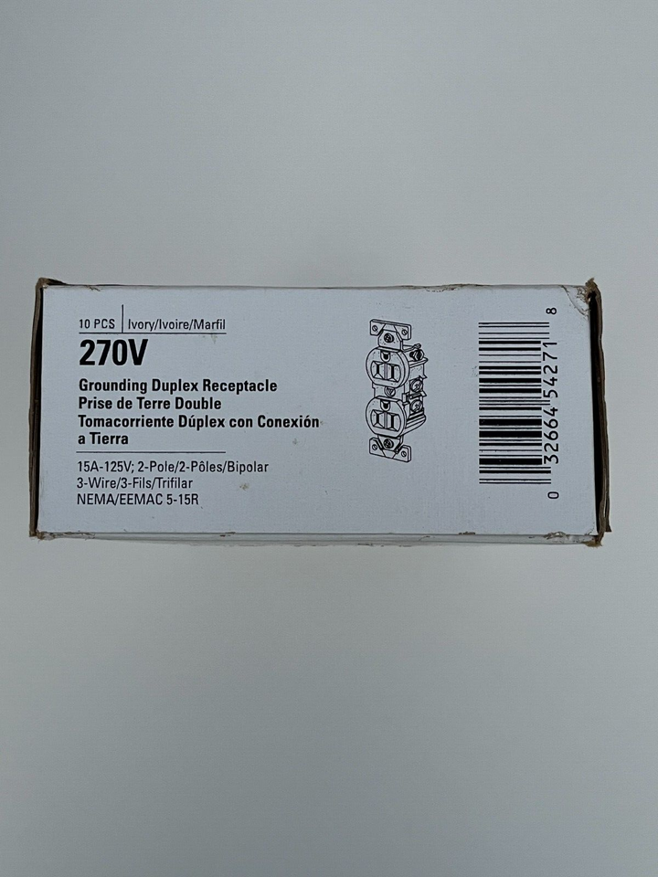 Cooper Box of 10 grounding duplex receptacle #270V Ivory 15 amp, 120 ...