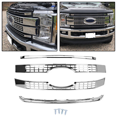 For 17-19 Ford F250 F350 F450 Super Duty Chrome Grille Full Overlay ...