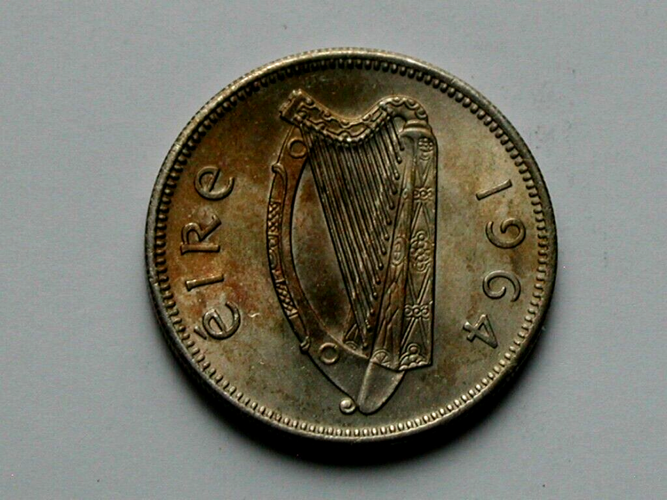 1964 IRELAND Coin - 1 Shilling - AU+ superior toned-lustre - bovine ...