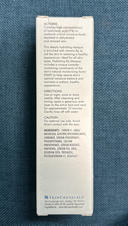 Skinceuticals Hydrating B5 Mask Masque 2.5 fl.oz/75ml New Sealed ...
