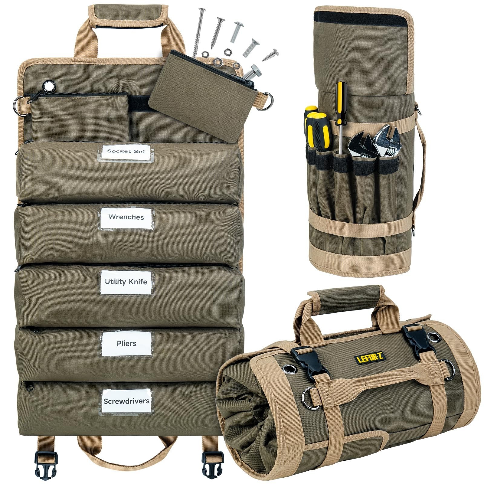 Tool Bag,Large Roll Up Tool Bag Organizer,13 Pockets Tool Roll Storage ...
