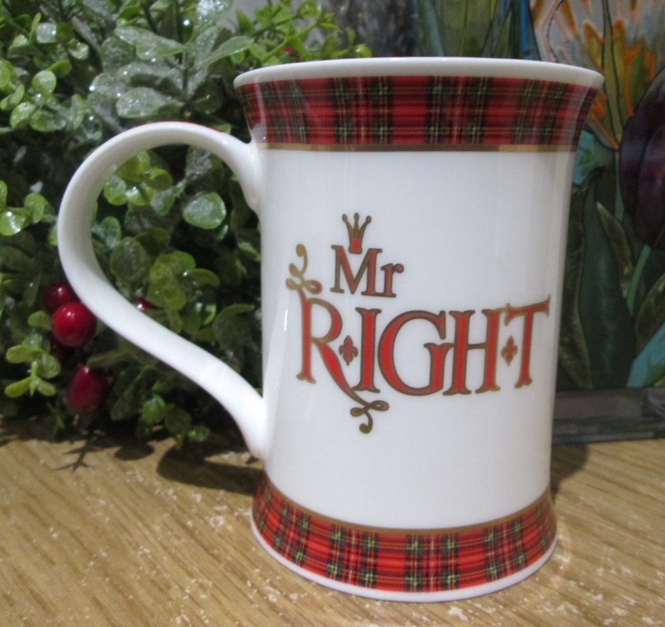 Dunoon Kate Mawdsley Tartan Mr Right Fine Bone China Coffee Tea Mug Cup ...