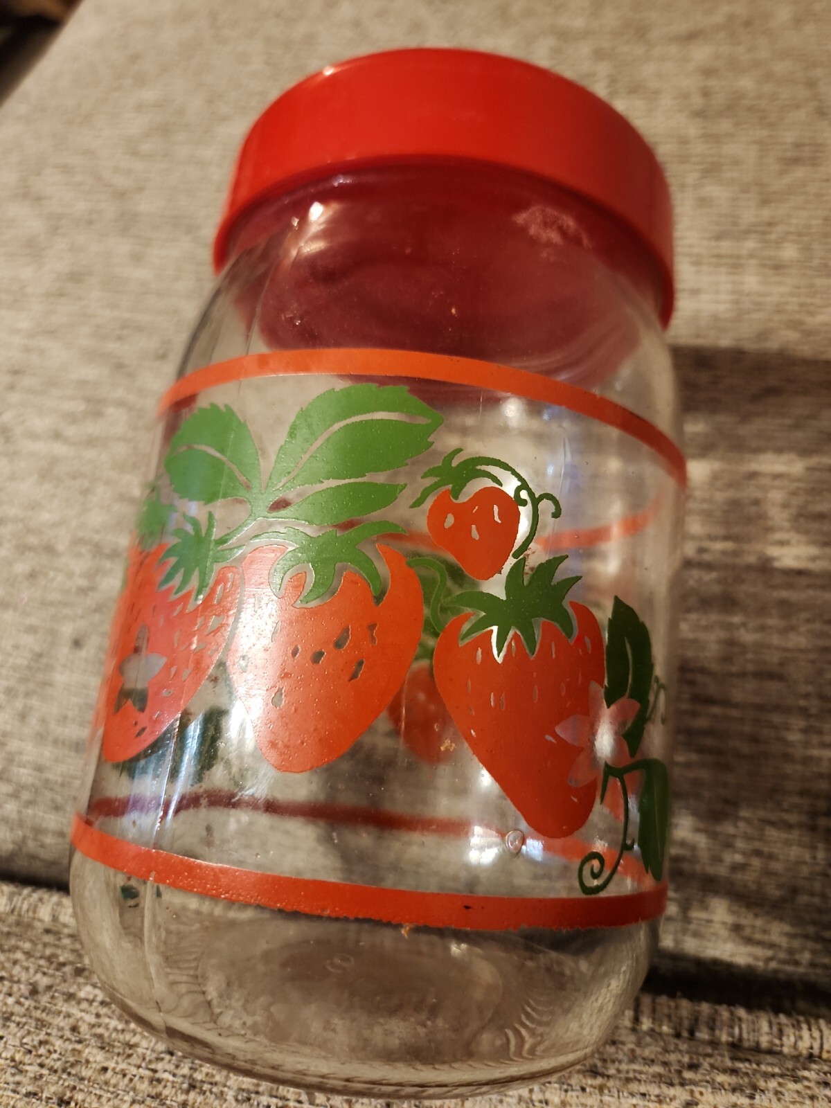 Vintage Strawberry Glass Red Lid Candy Jar Canister Marked CR | eBay