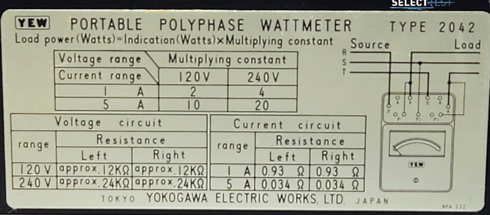 YOKOGAWA (YEW) 2042 (1973) PORTABLE POLYPHASE WATTMETER ***LOOK*** (REF ...