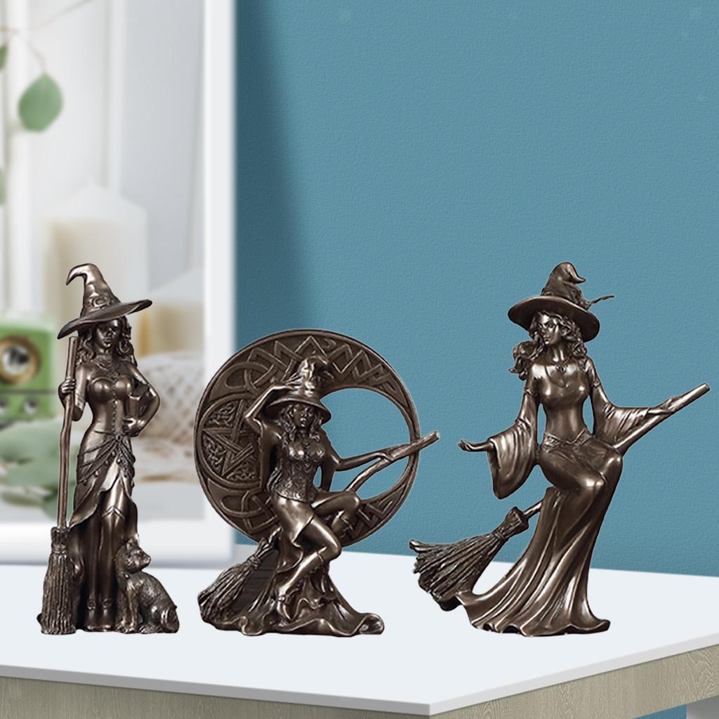 3x Cast Bronze Witch Figurines Wizard Crafts Sculpture Home | eBay