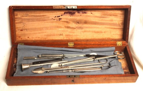 Antique Doctor's Wooden Box With 10 Surgical Tools | eBay
