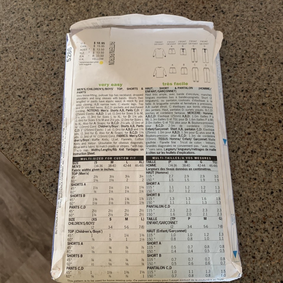 Butterick pattern 5286 Easy Father Son Casual Outfits Tops Pants or ...