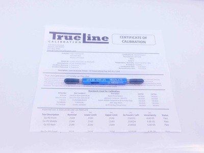 CERTIFIED 1/4 20 UNC 2A PREPLATE SET THREAD PLUG GAGE .25 GO NO GO ...