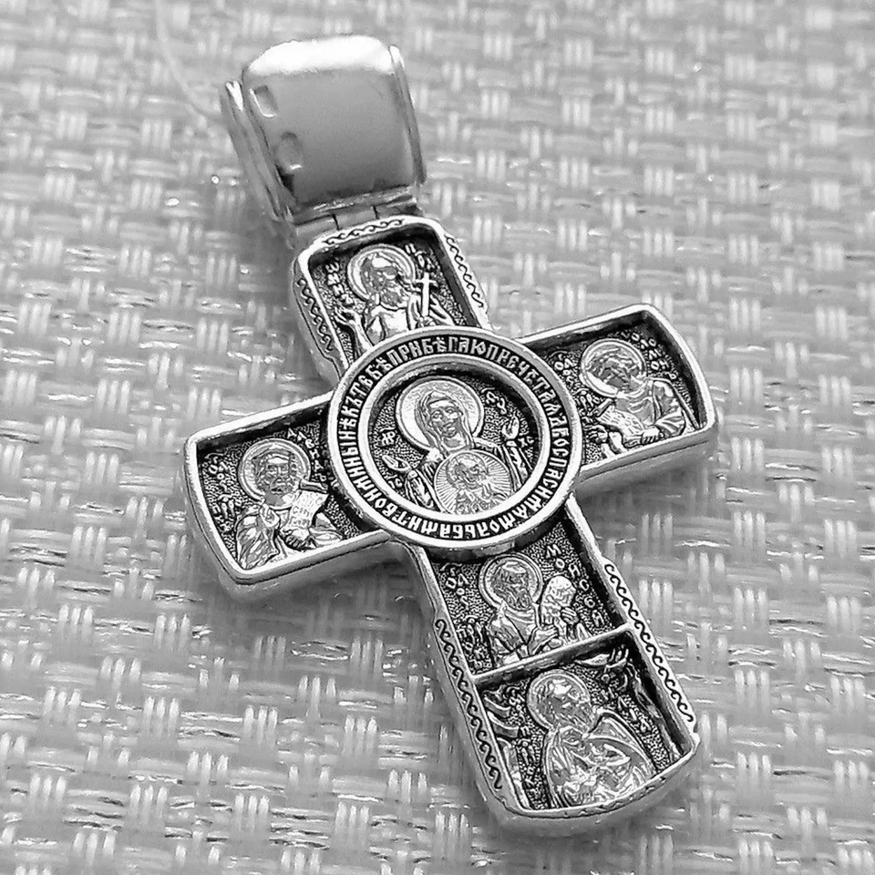 Men Christian Orthodox Big Body Prayer Cross Silver 925 Mother of God ...