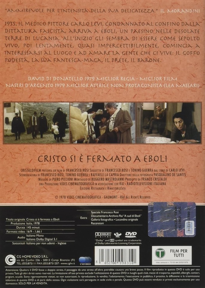 Cristo si è fermato ad Eboli (DVD) Gian Maria Volonte' Alain Cuny (US ...