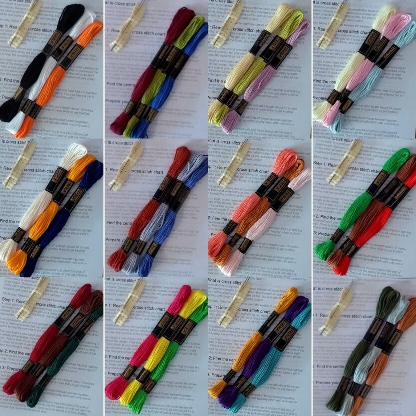 First Cross Stitch Kit 12 Thread Colour Combos Needle Binca Patterns ...