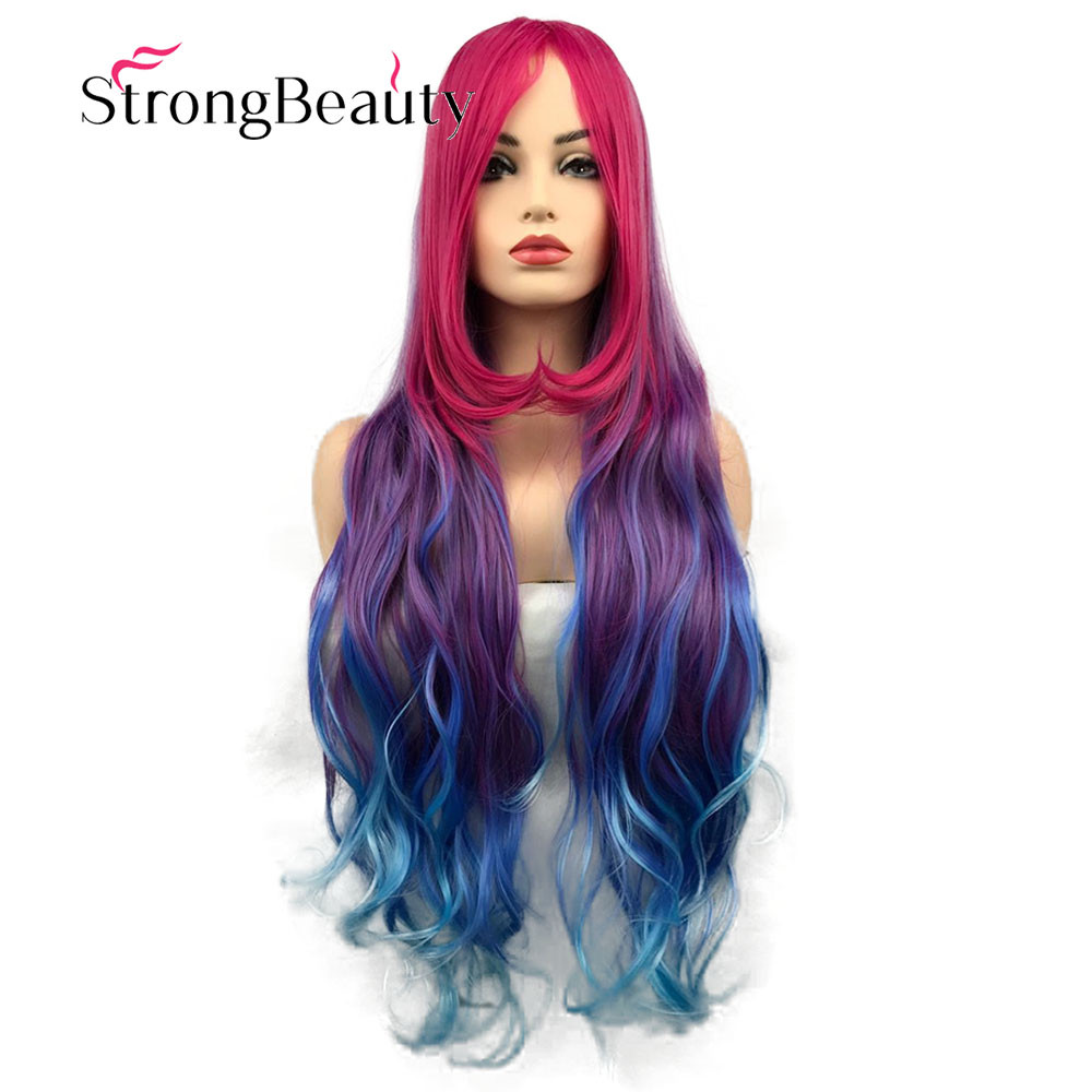 Long Blue Purple Pink Gradient Cosplay Wigs High Temperature Wire Wigs ...