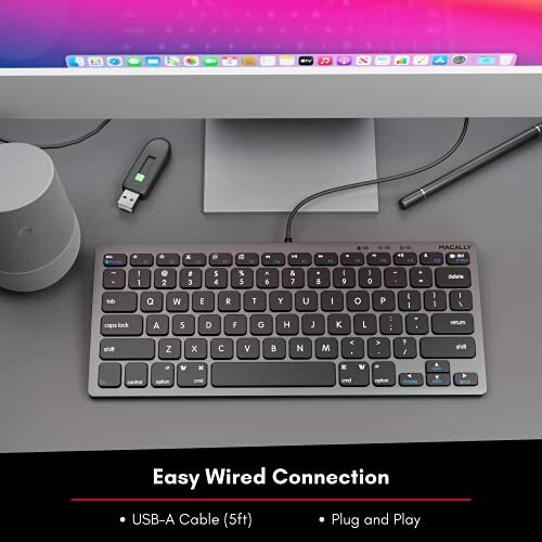 Macally Slim USB Wired Small Compact Mini Computer Keyboard for Apple ...