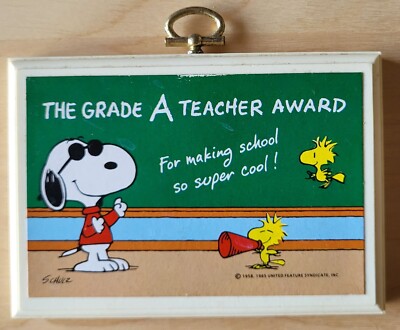 Peanuts Snoopy Hallmark Grade A Teacher Award Plaque 1987 4.5 X 3.25 | eBay