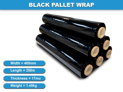 STRONG BLACK PALLET STRETCH SHRINK WRAP FILM 400MM X 250M X 1.45 KG ...
