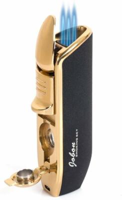 JOBON Classic Triple Torch Flame Cigarette Cigar Lighter with Cigar ...