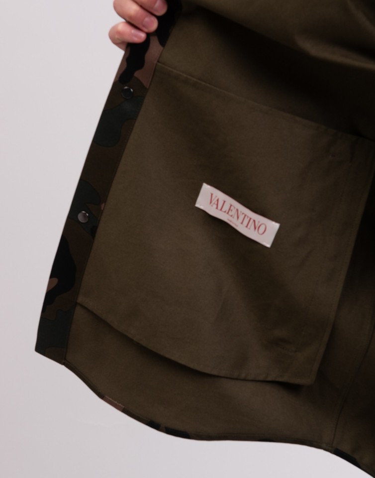 RRP€1488 VALENTINO Gabardine Overshirt IT48 US38 M Camouflage Logo Made ...