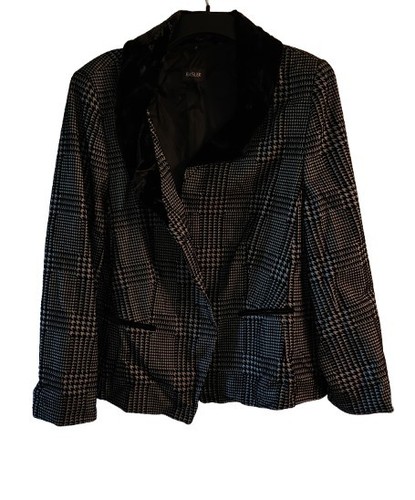 Basler Blazer Jacket Women's 18 Black White Houndstooth Plaid Velvet ...