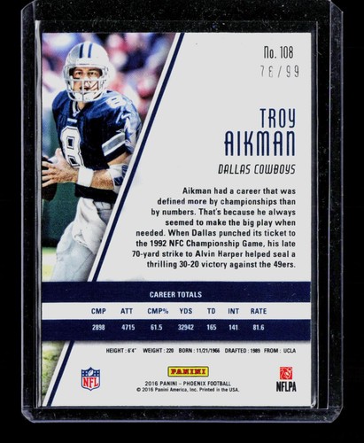 Troy Aikman-2016 Panini Phoenix-#108 #/99 SN Orange | eBay