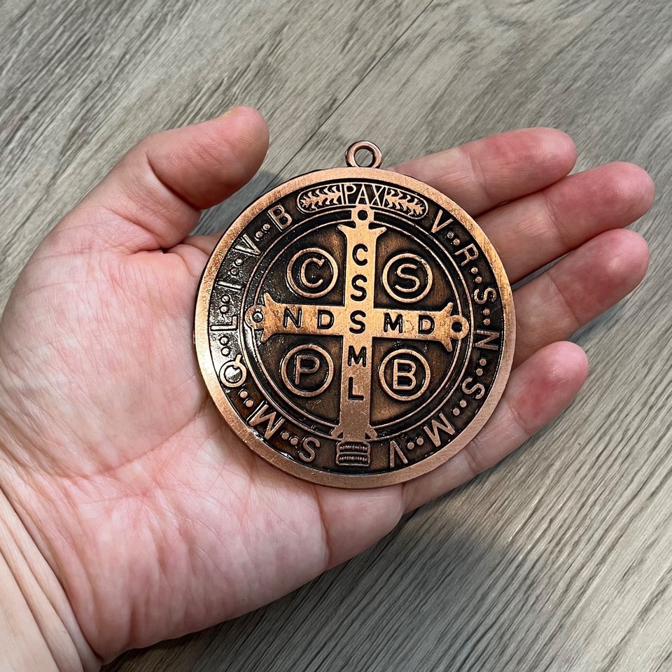 Catholic St Benedict Large Medal Copper Tone Medalla Medallón de San ...