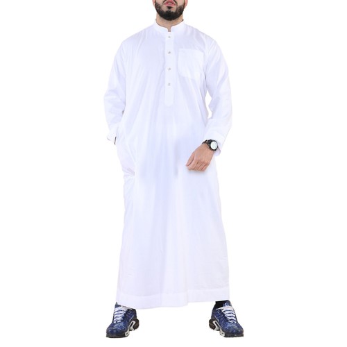 Hommes Blanc Thobe Juba Saoudien Islamique Arabe Eid Coton Caftan ...