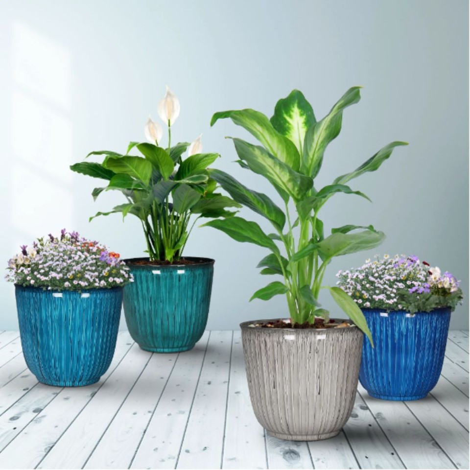 Better Homes & Gardens Kamala Light Blue Resin Planter, 15.7In X 15.7In ...