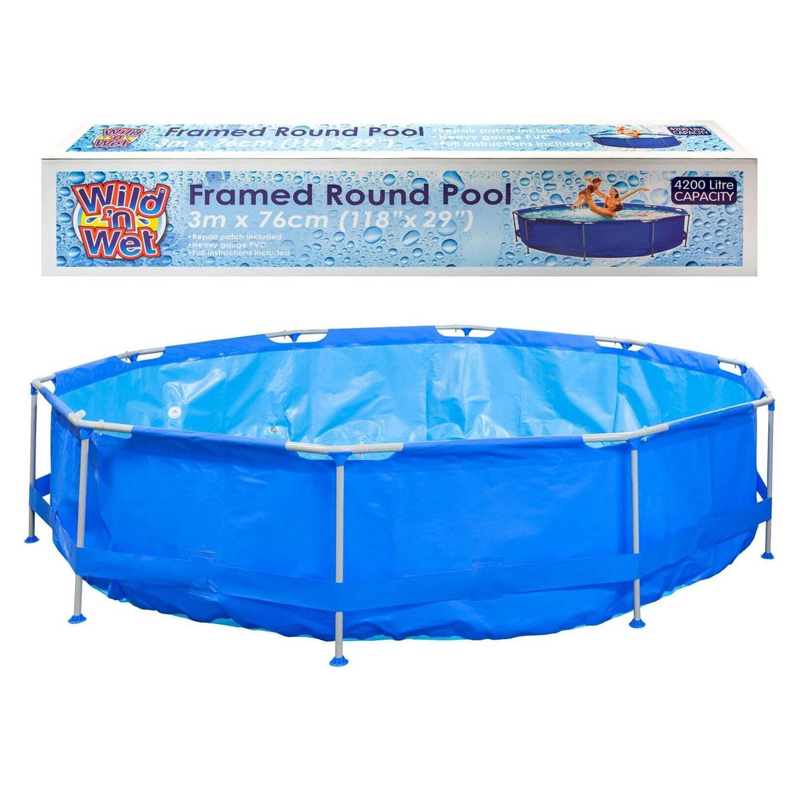 Giant Round 10ft Garden Family Swimming Paddling Pool 3m x 0.76m Metal ...