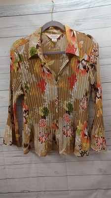 Allison Daley Beige Crinkle Accordion Top Bell Sleeve Floral Sz XL ...