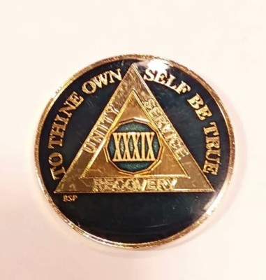 39 Year AA Sobriety Coin Medallion- Rich Midnight Blue Enamel 39th Year ...