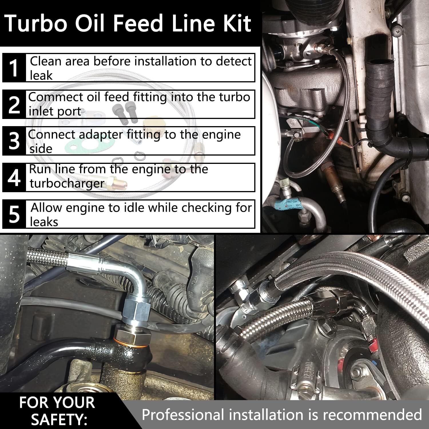 Car Turbo Oil Feed Line Kit T3 T4 T60 T61 T70 1/8 PNT 90 Degree 41" AN4 ...