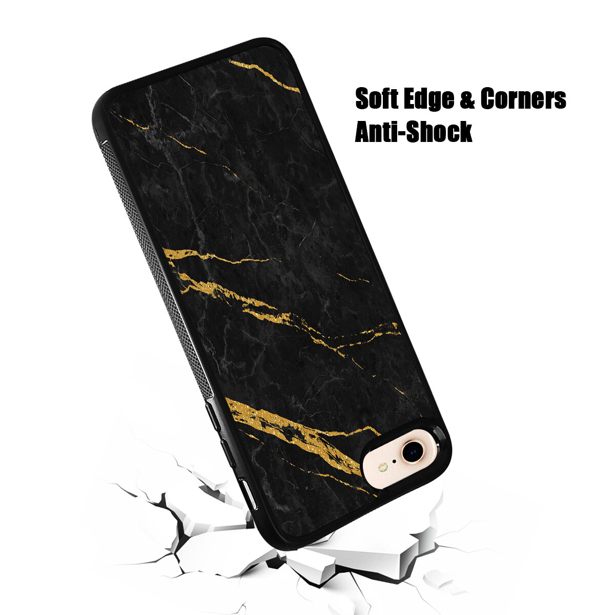 ( For iPhone 8 Plus ) Back Case Cover AJ12509 Black Marble | eBay