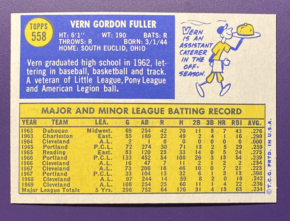 Vern Fuller - Indians 1970 #558 Topps Baseball Card - Mint !!! | eBay