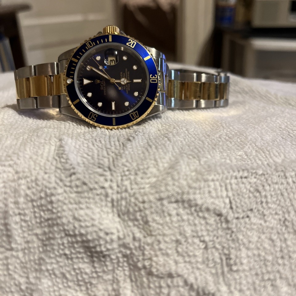 Rolex Submariner 16613 Silver with 18k Gold Oyster Bracelet with Blue ...