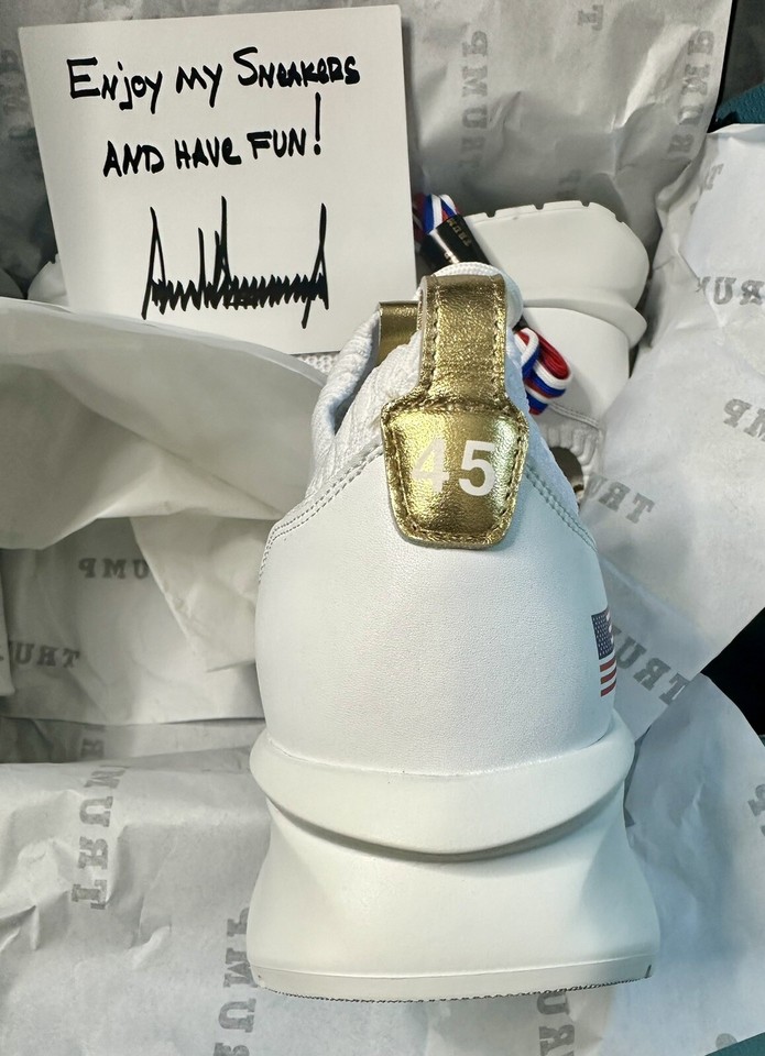 Donald Trump POTUS 45 Sneakers GOLD WHITE Never Surrender Authentic ...