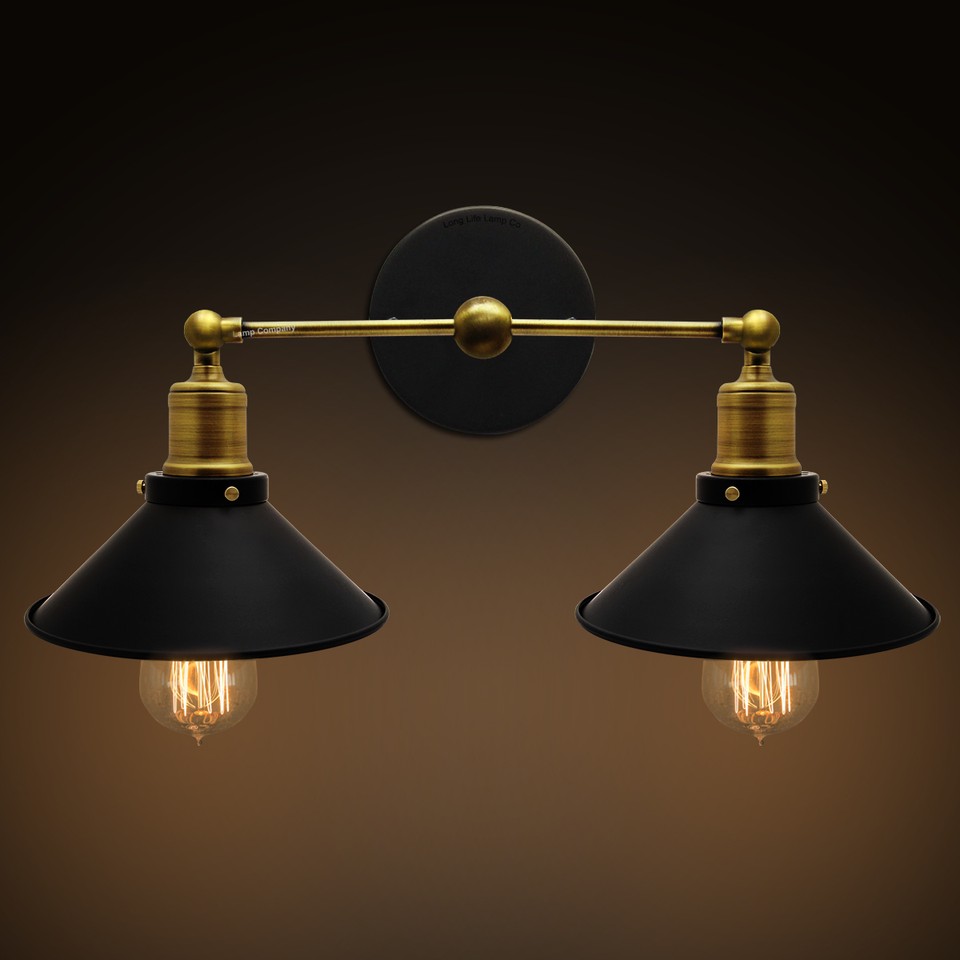 Modern Vintage Industrial Adjustable Double Black Scone Wall Light Lamp ...