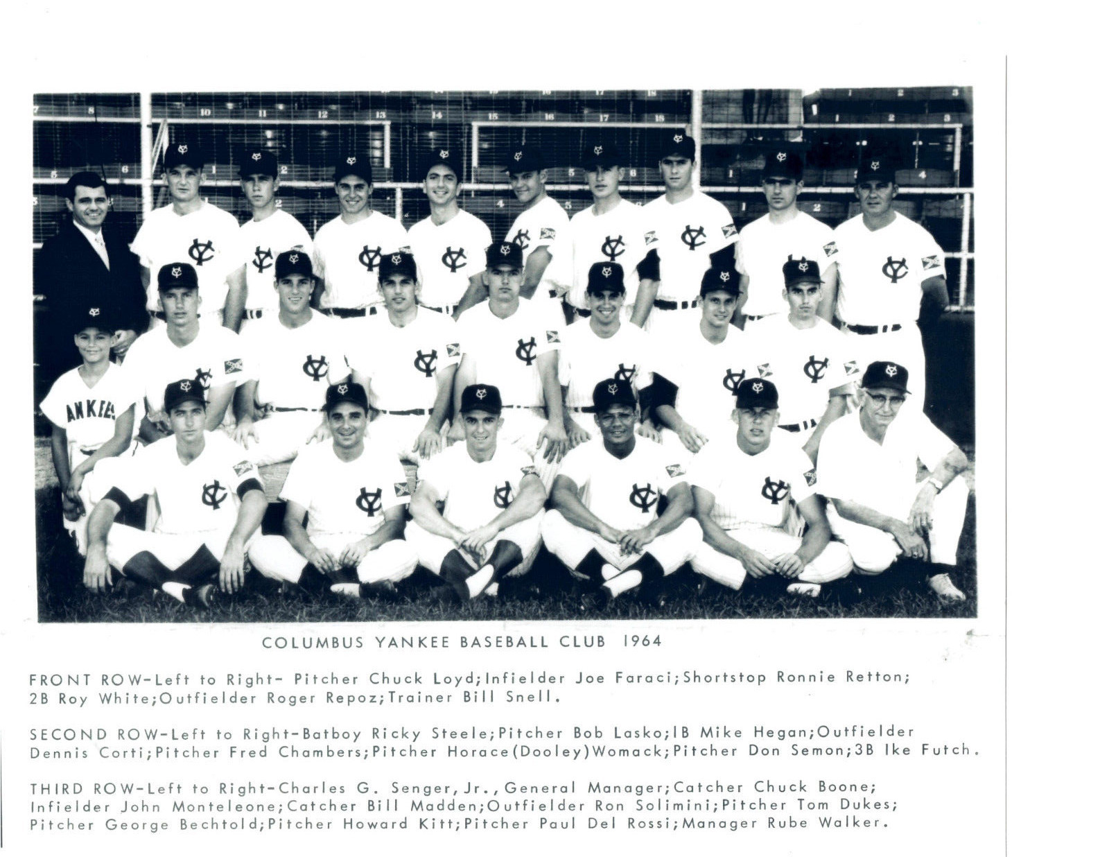1964 COLUMBUS YANKEES TEAM 8X10 PHOTO WHITE REPOZ BASEBALL USA | eBay