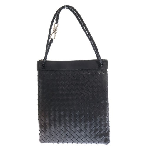BOTTEGA VENETA Flat Andy Mointrecciato Leather Messenger Bag Tote Black ...