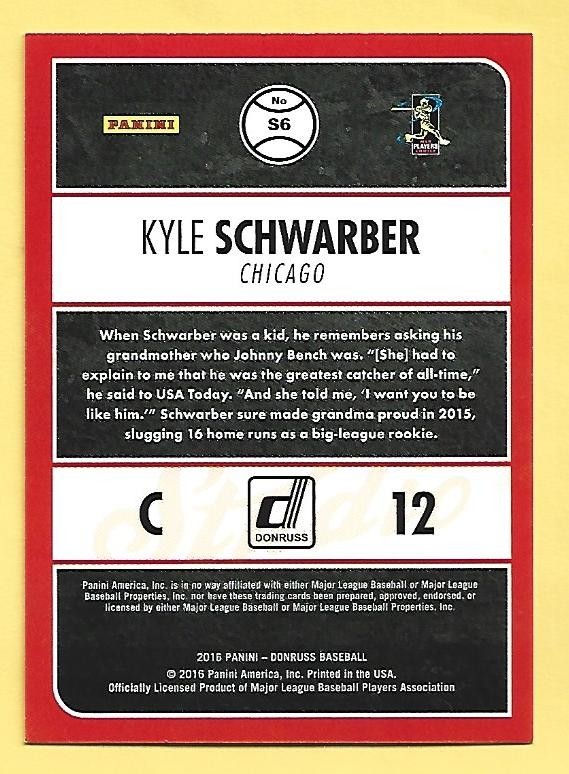 KYLE SCHWARBER 2016 Donruss Studio Rookie #S6 Cubs | eBay