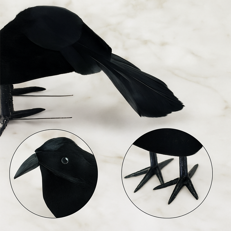 Realistic Black Crow Halloween Prop Fake Bird Scary Raven Feather ...