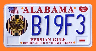 ALABAMA VETERAN AUTO LICENSE PLATE " B19F3 " PERSIAN GULF VET DESERT ...