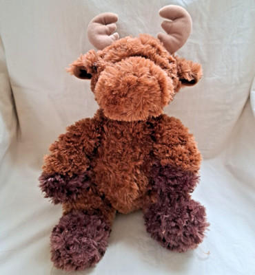 Aurora World Brown Soft Moose Plush Stuffed Animal Tan Antlers Sitting ...