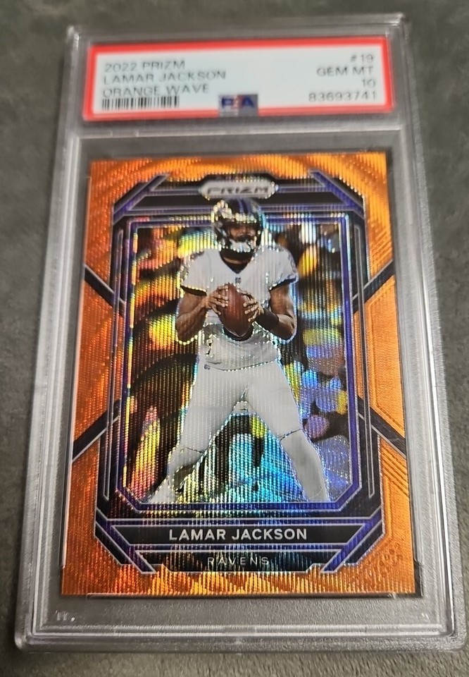 2022 PANINI PRIZM 19 LAMAR JACKSON ORANGE WAVE PRIZM PSA 10 GEM 💎 MINT ...