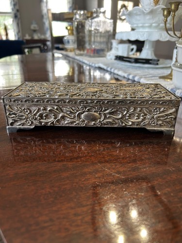 Vintage Godinger Silver Plate Rectangular Jewelry Box Red Felt Lined ...