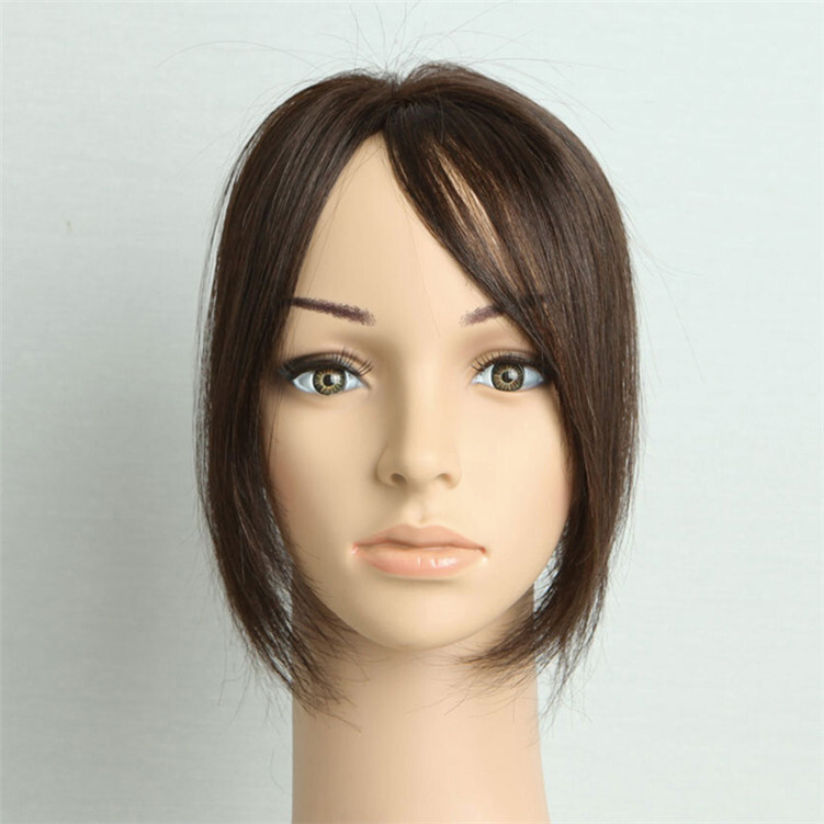100% Real Human Hair Topper Toupee French Middle Part Bangs Clip Wigs ...