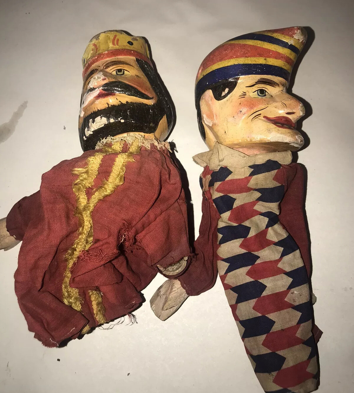 Antique German Carved Wood & Painted Punch And King Puppets | eBay