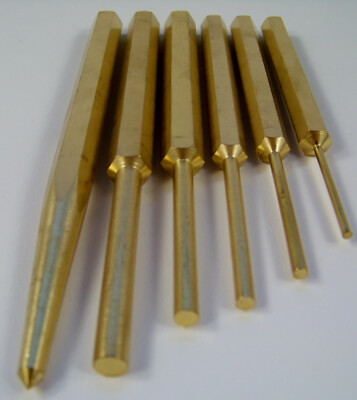6pc SOLID BRASS PUNCH SET Center and PIN Non Sparking 5-3/4 Long 58 ...