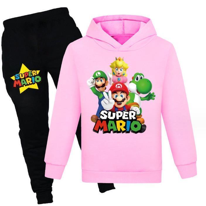 Unisex Kids Super Mario Casual Hoodie Pants Suit Hooded Top Tracksuit ...
