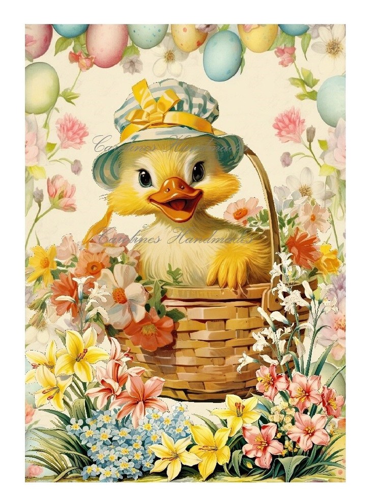 Cute Vintage Easter Ducks A MULTI-SIZE SET Cotton Fabric Quilt Blocks ...